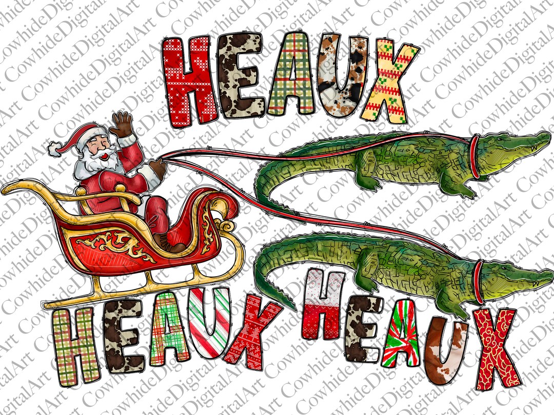 Heaux Christmas Alligator Sleigh PNG: Louisiana Swamp Design (digital ...