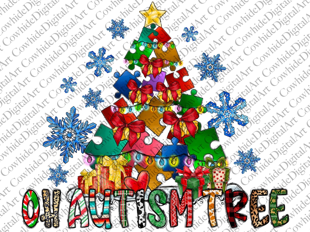 Oh Autism Tree Png, Christmas Puzzle Pieces Png, Merry Christmas Autism ...