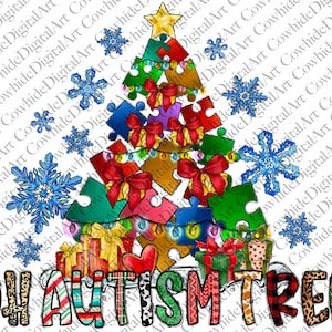 Oh Autism Tree Png, Christmas Puzzle Pieces Png, Merry Christmas Autism ...