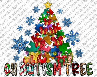 Oh Autism Tree Png, Christmas Puzzle Pieces Png, Merry Christmas Autism ...