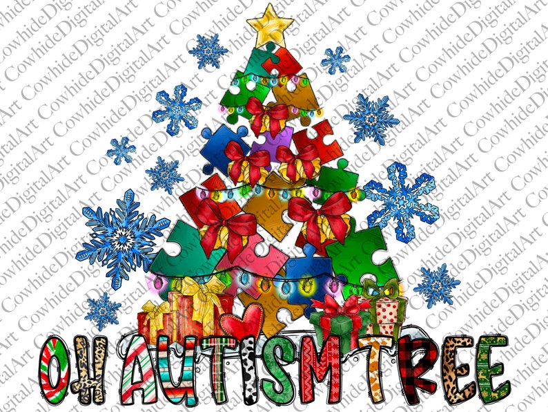 Oh Autism Tree Png Christmas Puzzle Pieces Png Merry - Etsy