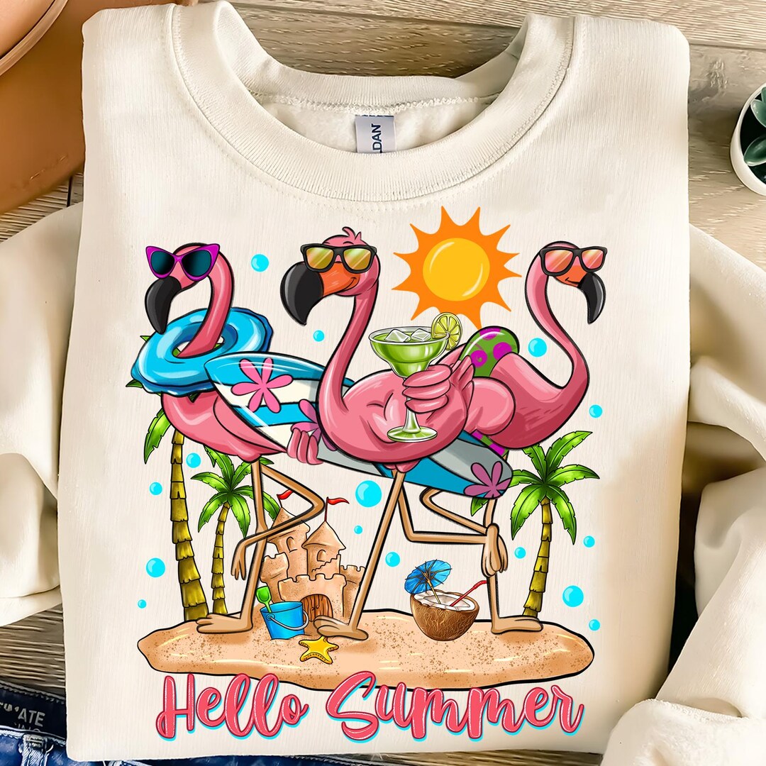 Vintage Flamingo Hello Summer PNG, Sublimation Design (digital Download ...