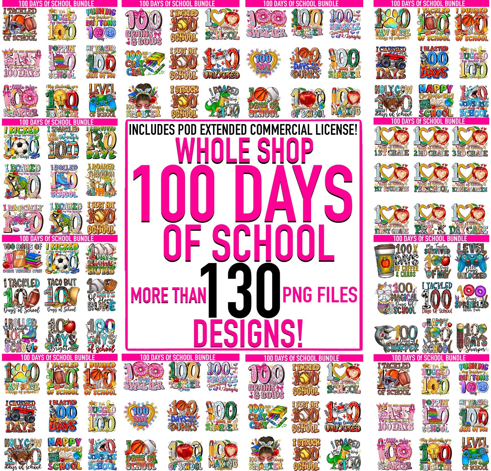 100 Day of School Bundle Png, 100 Day of School Png, Brushstroke 100 ...