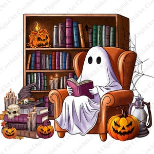 Retro Ghost Reading Books Png, Librarian Ghost Halloween, Halloween ...