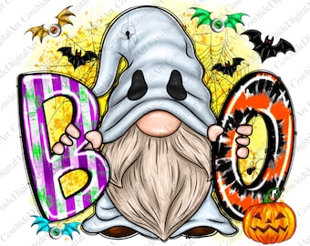 BOO Gnome Halloween PNG, Halloween Gnomes Sublimation Design, Digital ...