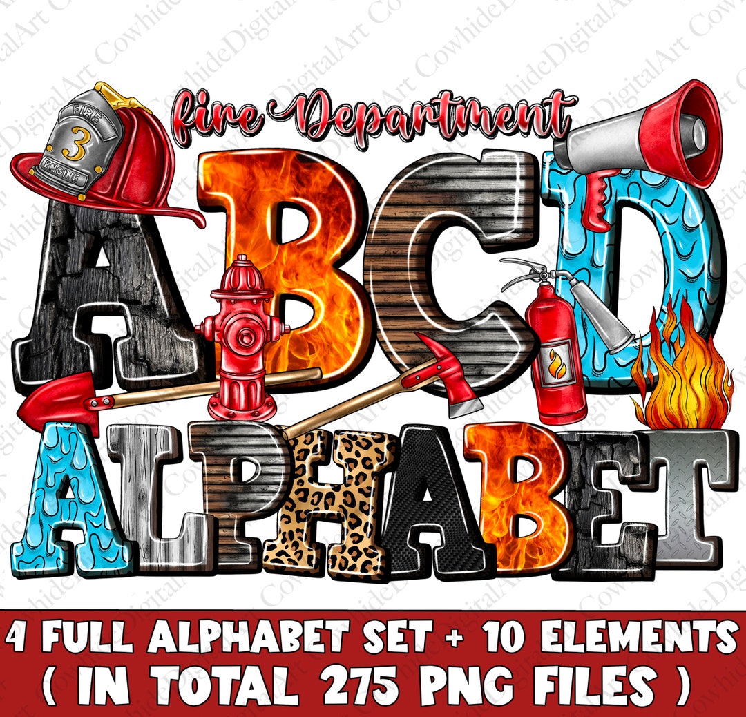 Firefighter Doodle Alphabet Bundle PNG , Firefighter PNG Letters ...