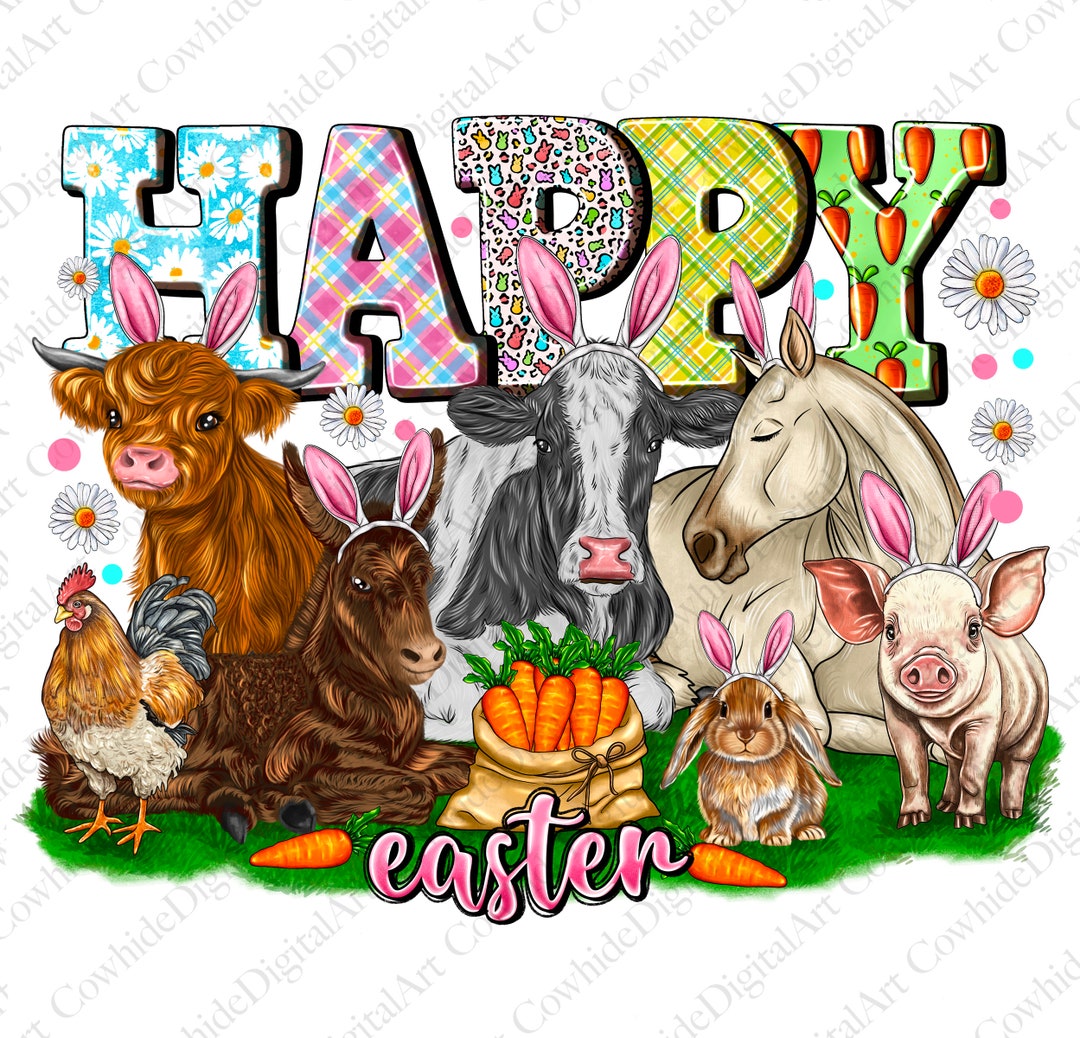 Happy Easter Farm Animals Png, Sublimation Design, Farm Animals Png ...