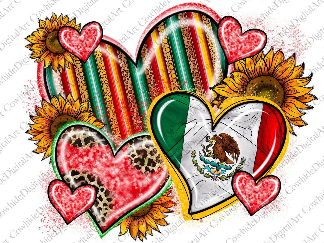 Western Mexico Heart and Sunflowers Png Sublimamtion Design, Mexico ...