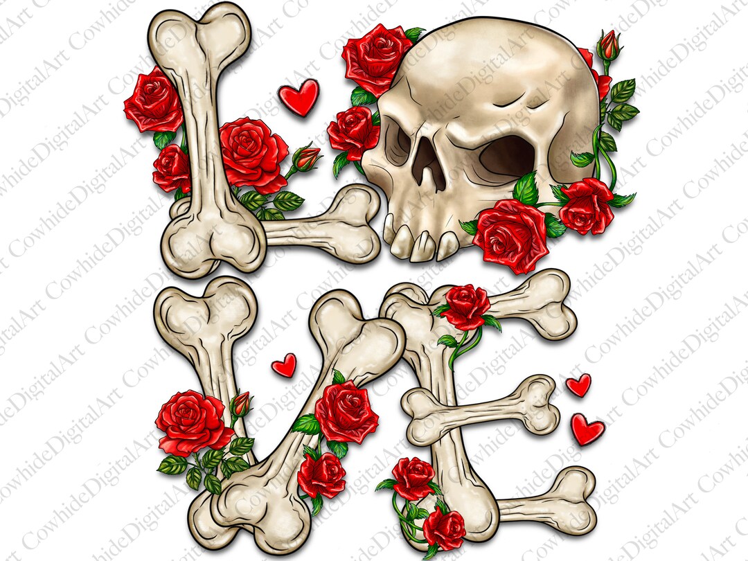 Love Skeleton Skull Rose Valentine's Day Png Sublimation Design ...