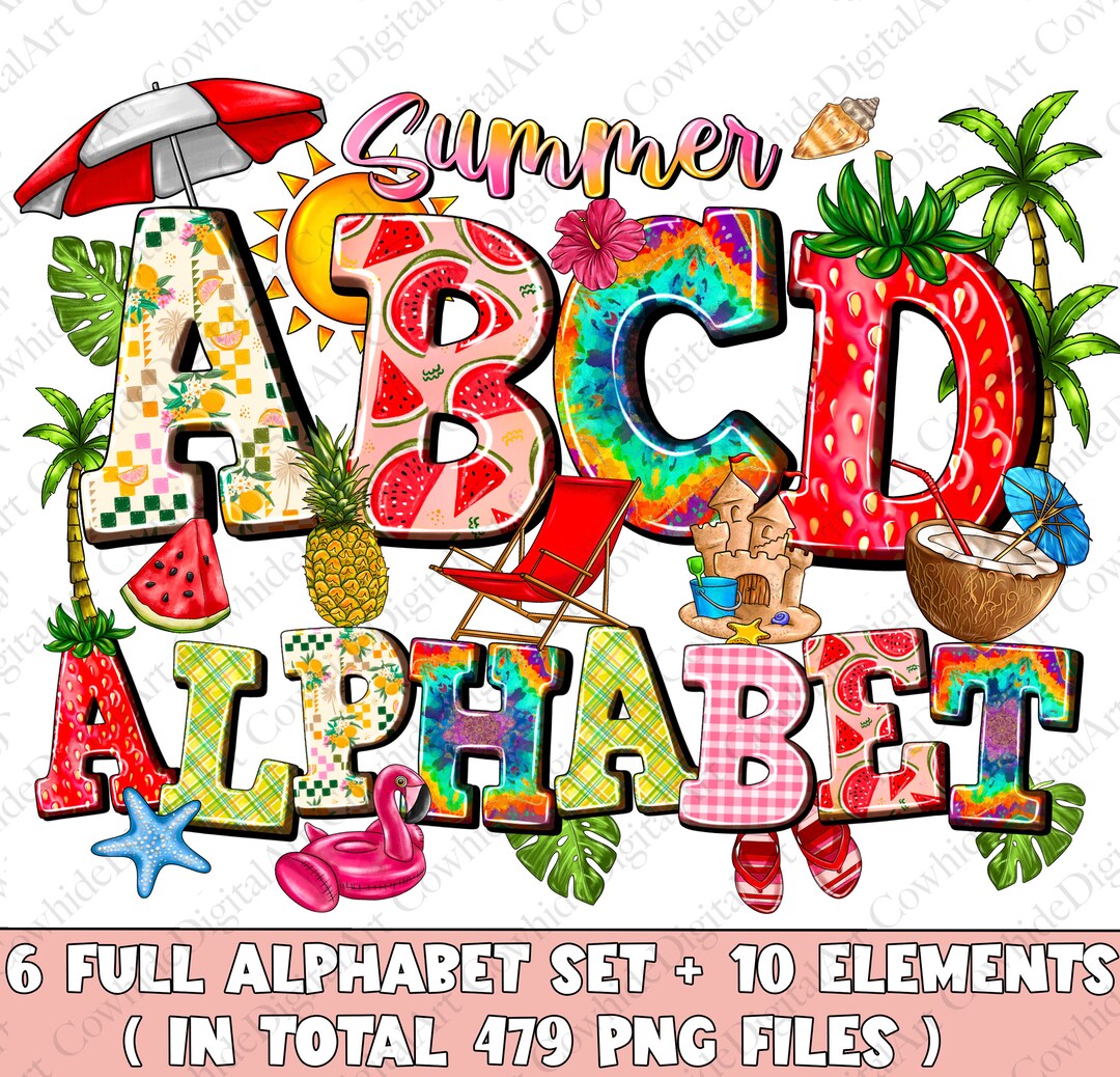 Summer Doodle Alphabet Bundle, Summer Life PNG Letters, Sublimation ...