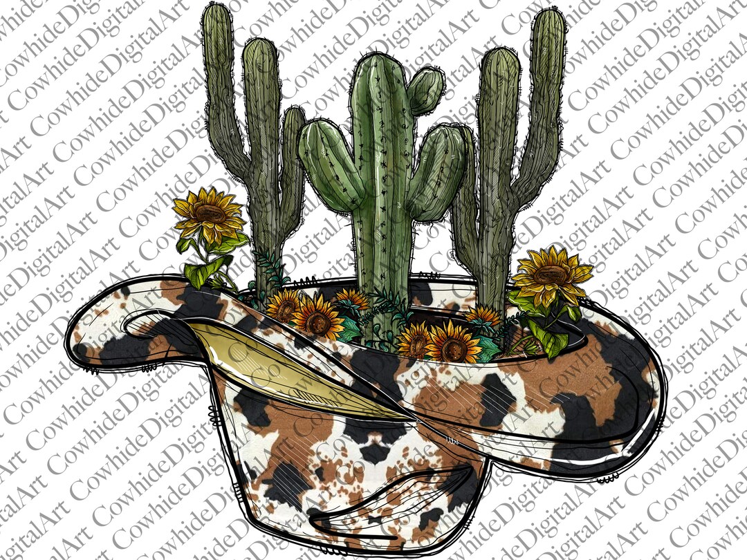 Cactus Cowboy Hat Png, Cowhide Png, Western PNG, Sublimation Designs ...