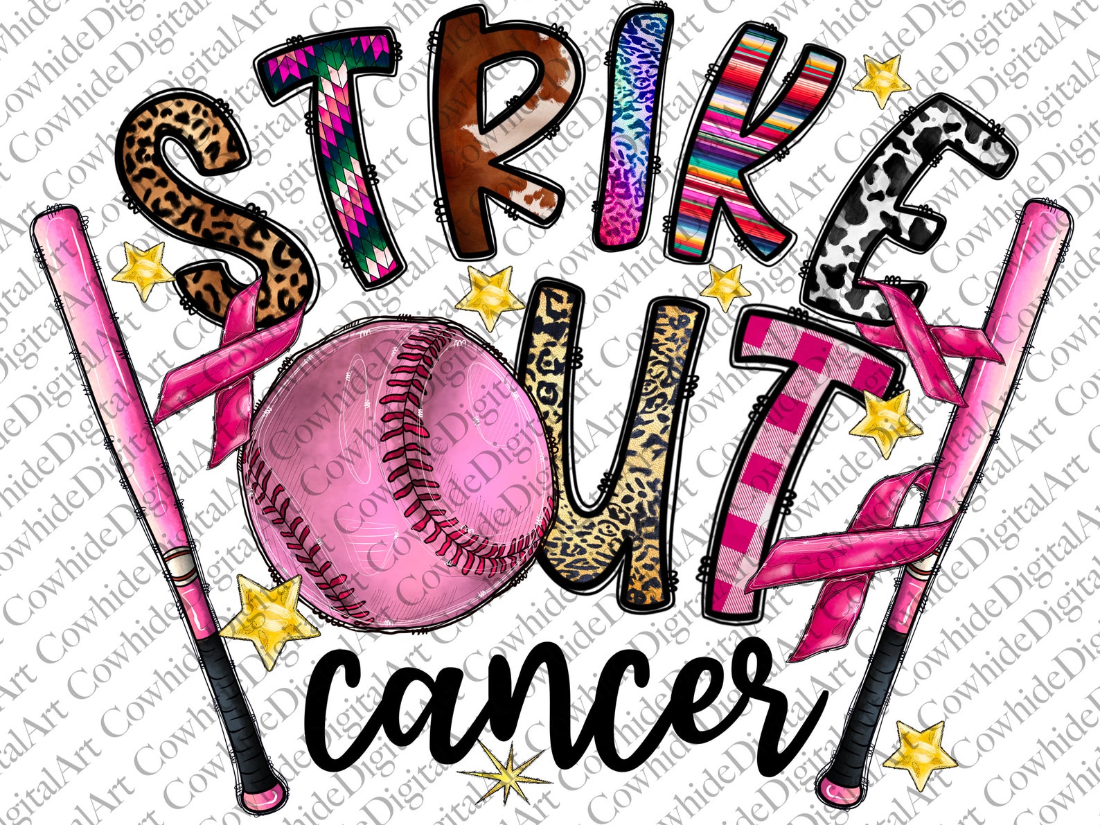 Strike Out Cancer Baseball Png Pink Breast Cancer Baseball - Etsy