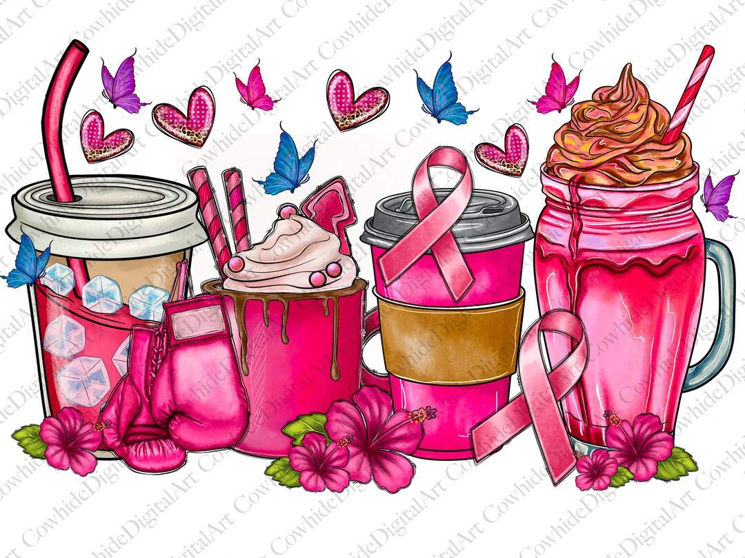 Breast Cancer Coffee Cups Png Sublimation Design, Breast Cancer Clipart ...