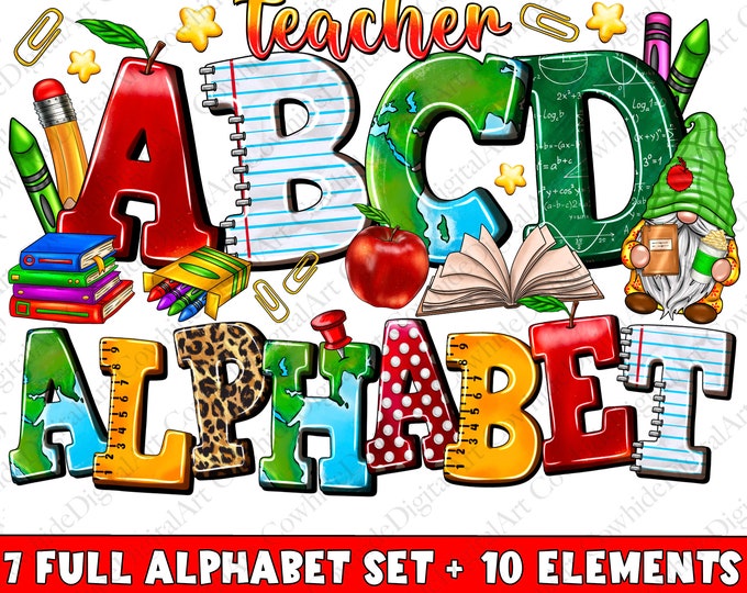 Dotted Letters, Bright Doodle Alphabet, PNG Bundle, Doodle Sublimation ...