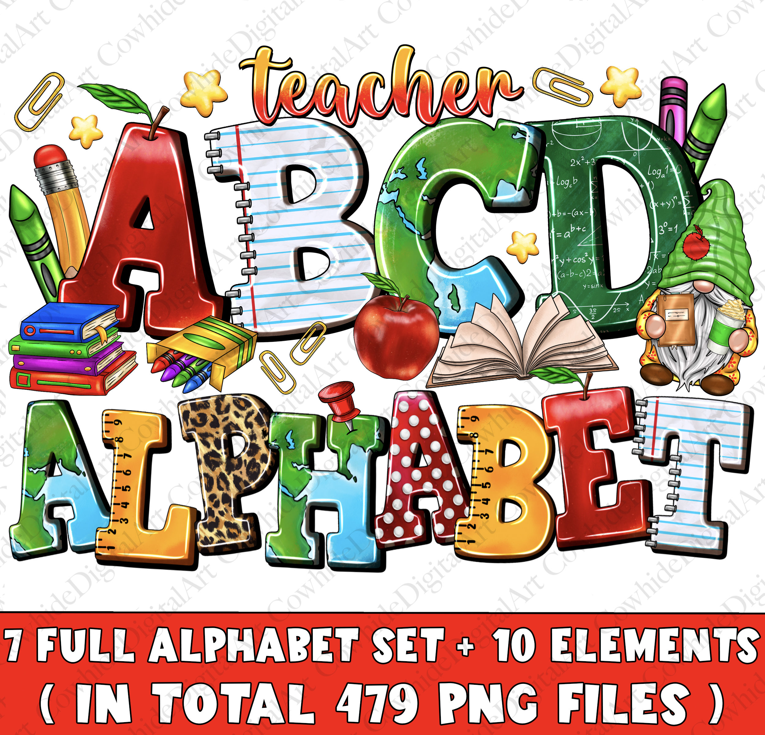 Teacher Alphabet Png Files Bundle, Teacher's Day Doodle Letters Png ...