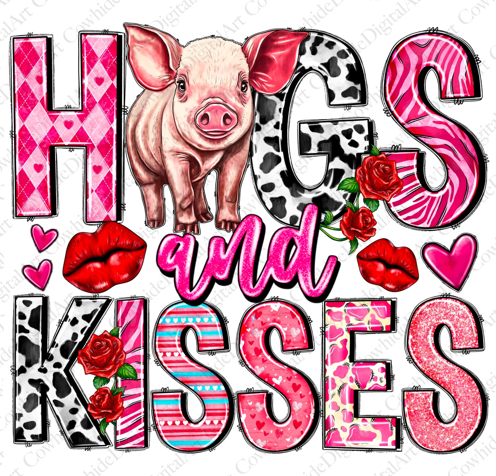 Hogs and Kisses Png Sublimation Design Download, Happy Valentine's Day ...