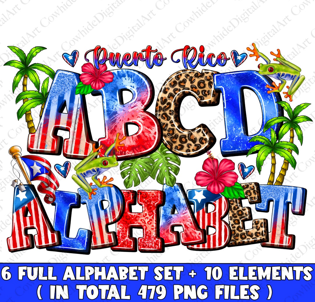 Puerto Rico Doodle Alphabet Bundle PNG , Puerto Rico PNG Letters ...