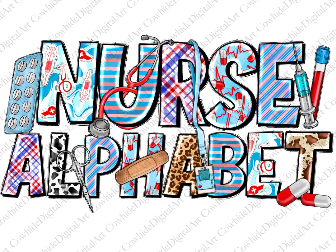 Nurse Doodle Alphabet Bundle, Nurse PNG Letters, Nursing Design Png ...