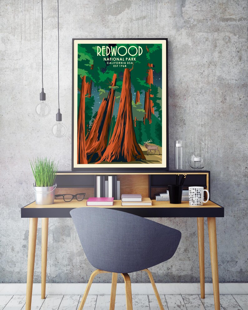 Redwood Poster Redwood National Park Print US National - Etsy