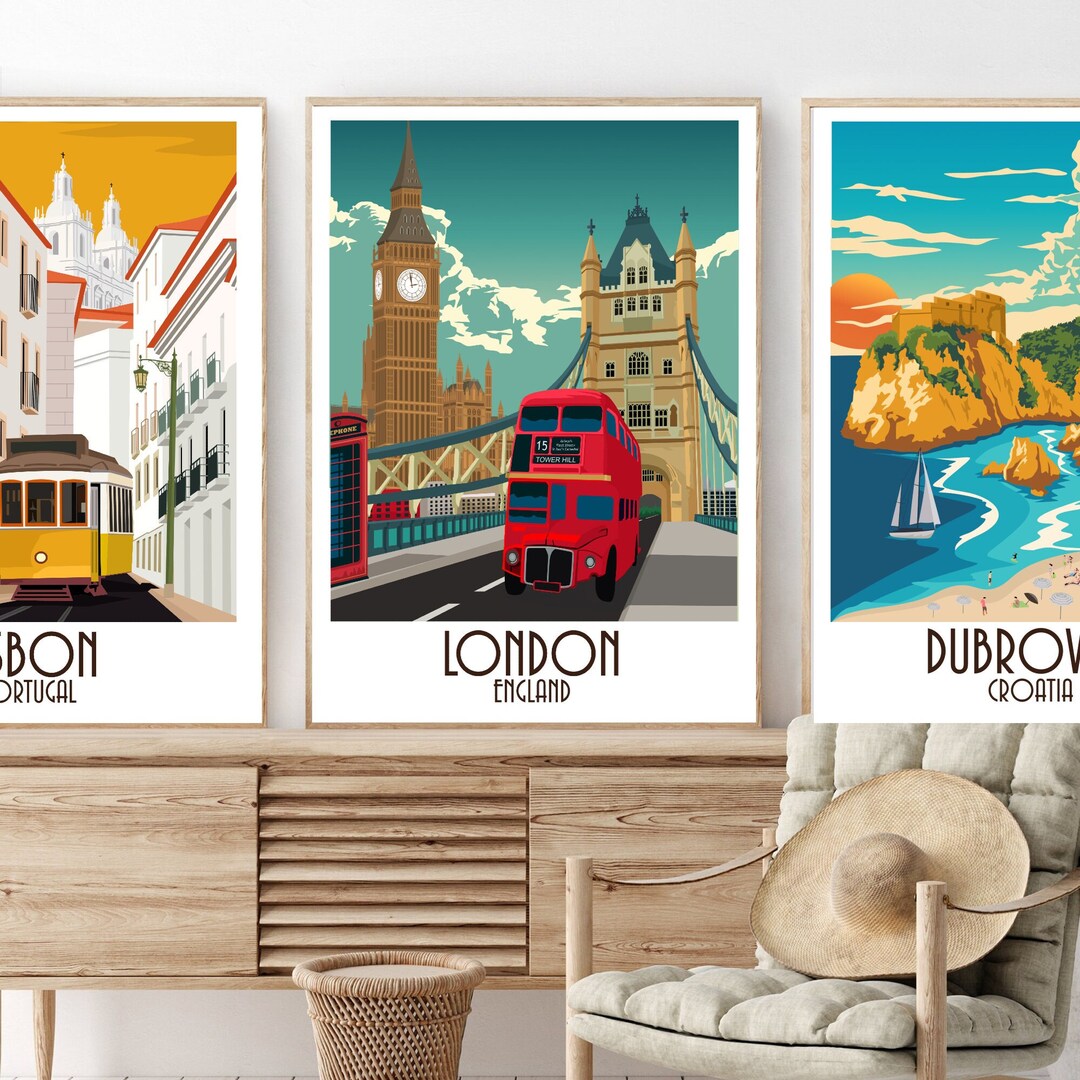 London Travel Poster: Red Bus, Phone Booth Wall Art - Etsy