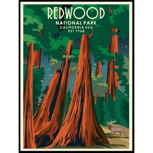 Redwood Poster | Redwood National Park Print | US National Park Print ...