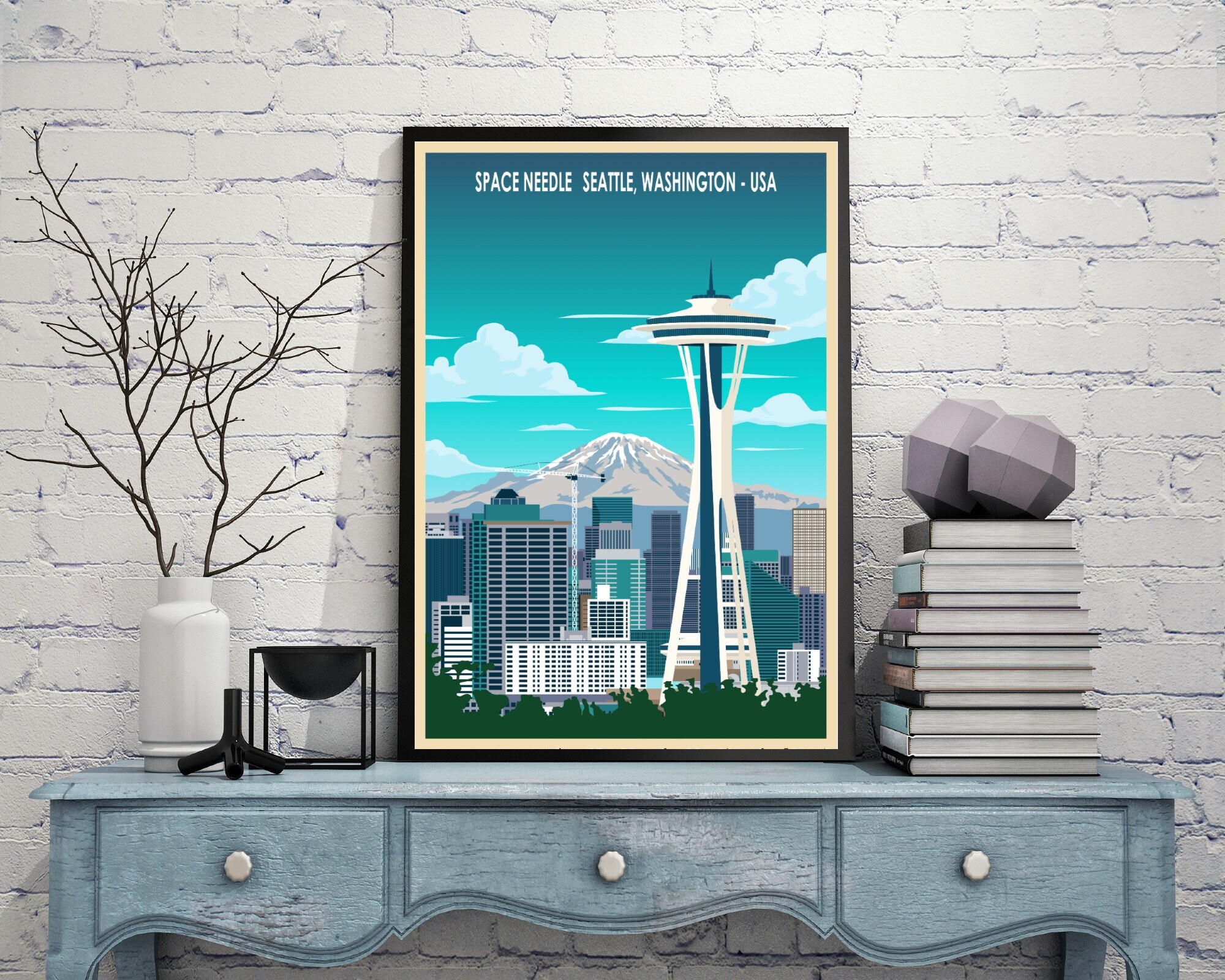 Seattle Poster Seattle Retro Print Seattle Washington - Etsy