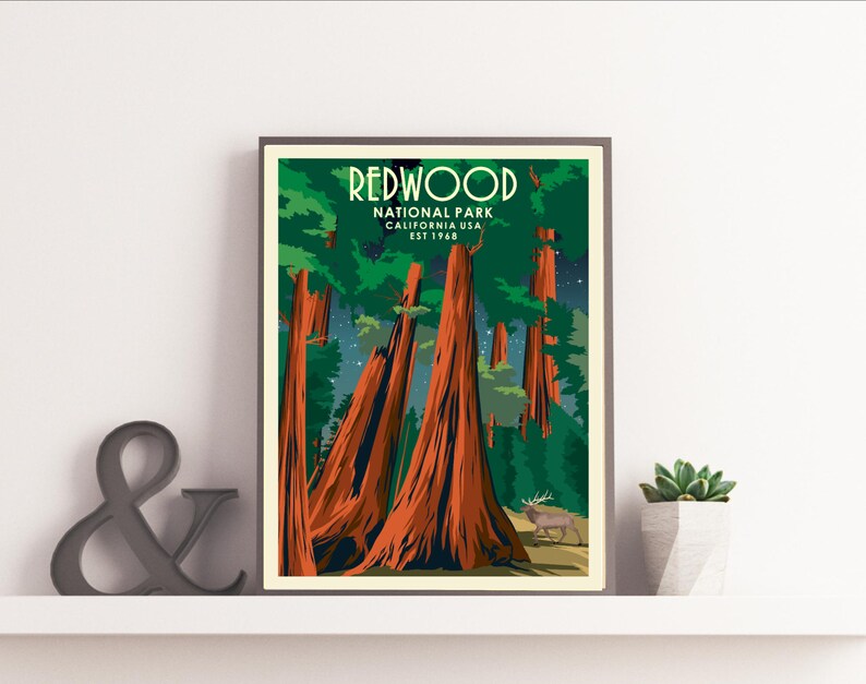 Redwood Poster Redwood National Park Print US National - Etsy