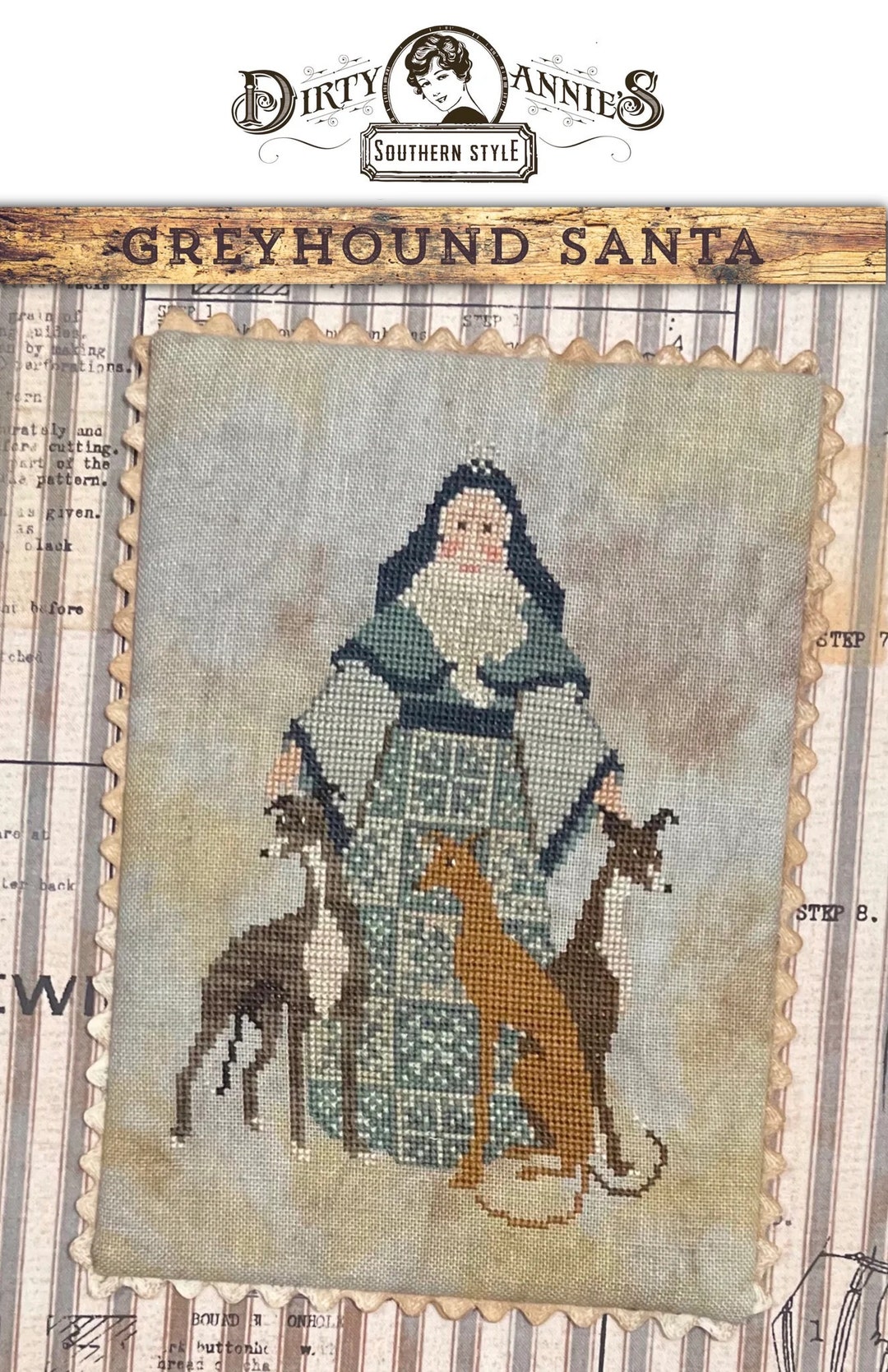 Greyhound Santa Needlework Chart - Dirty Annie's Southern Style - Etsy