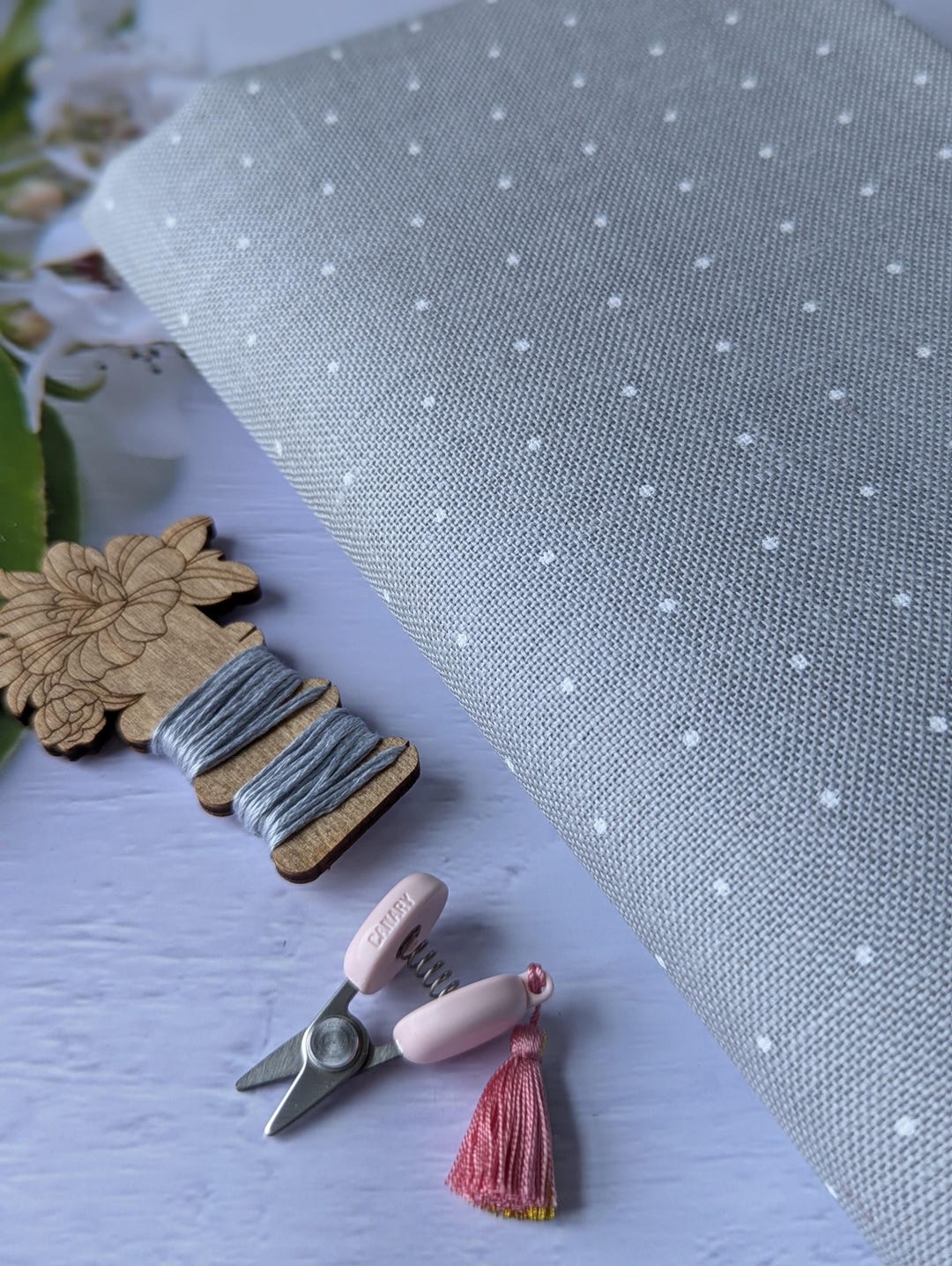 32ct Zweigart Belfast Linen: Grey With White Dots Cross Stitch Fabric ...