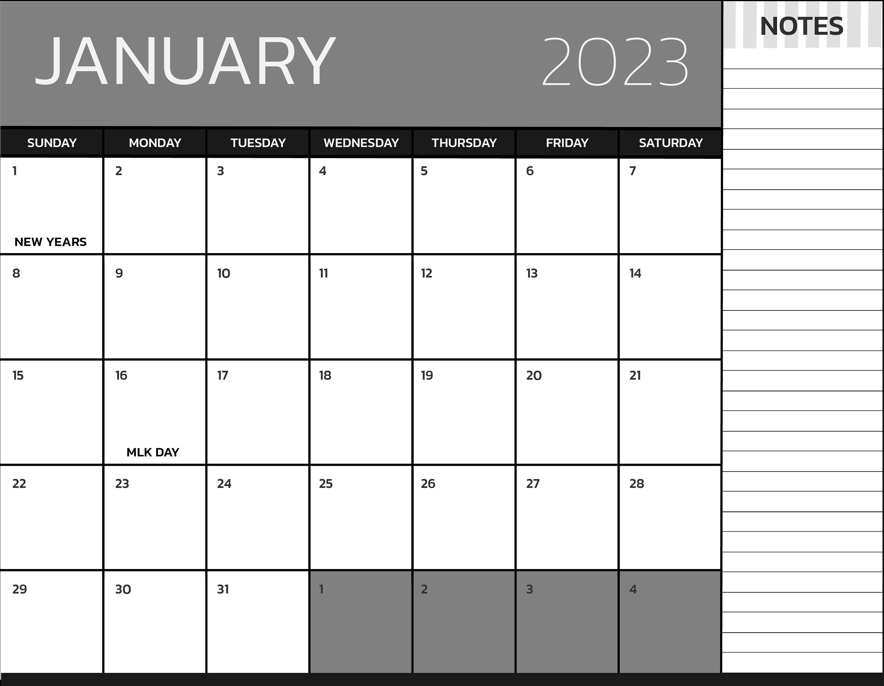 2023 Calendar, Printable, Simple Calendar, Horizontal Page, Instant ...