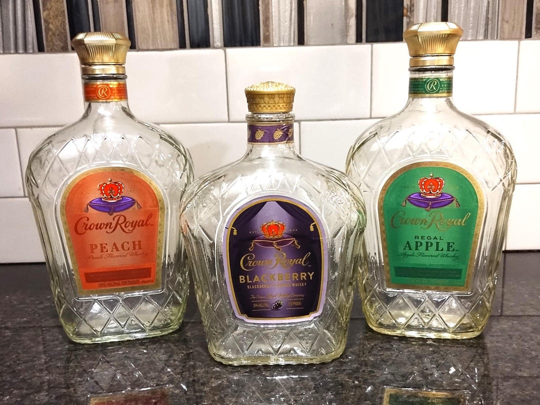 Empty Crown Royal Apple, Blackberry, and Peach Bottles | Crown Royal ...