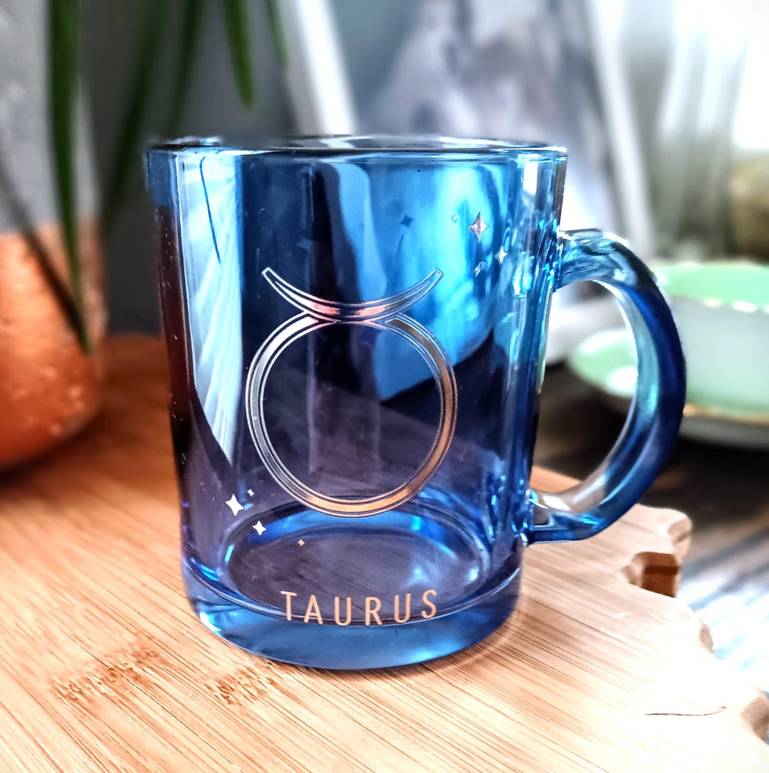 Blue Glass Taurus Mug | Zodiac Mug | Taurus Birthday Gifts | Astrology ...