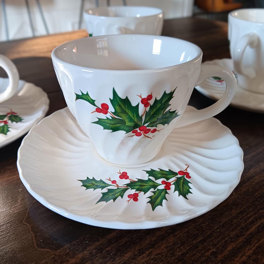 Holly Berry Tea Cup and Saucer Set of 5 - Scio Japan - Etsy