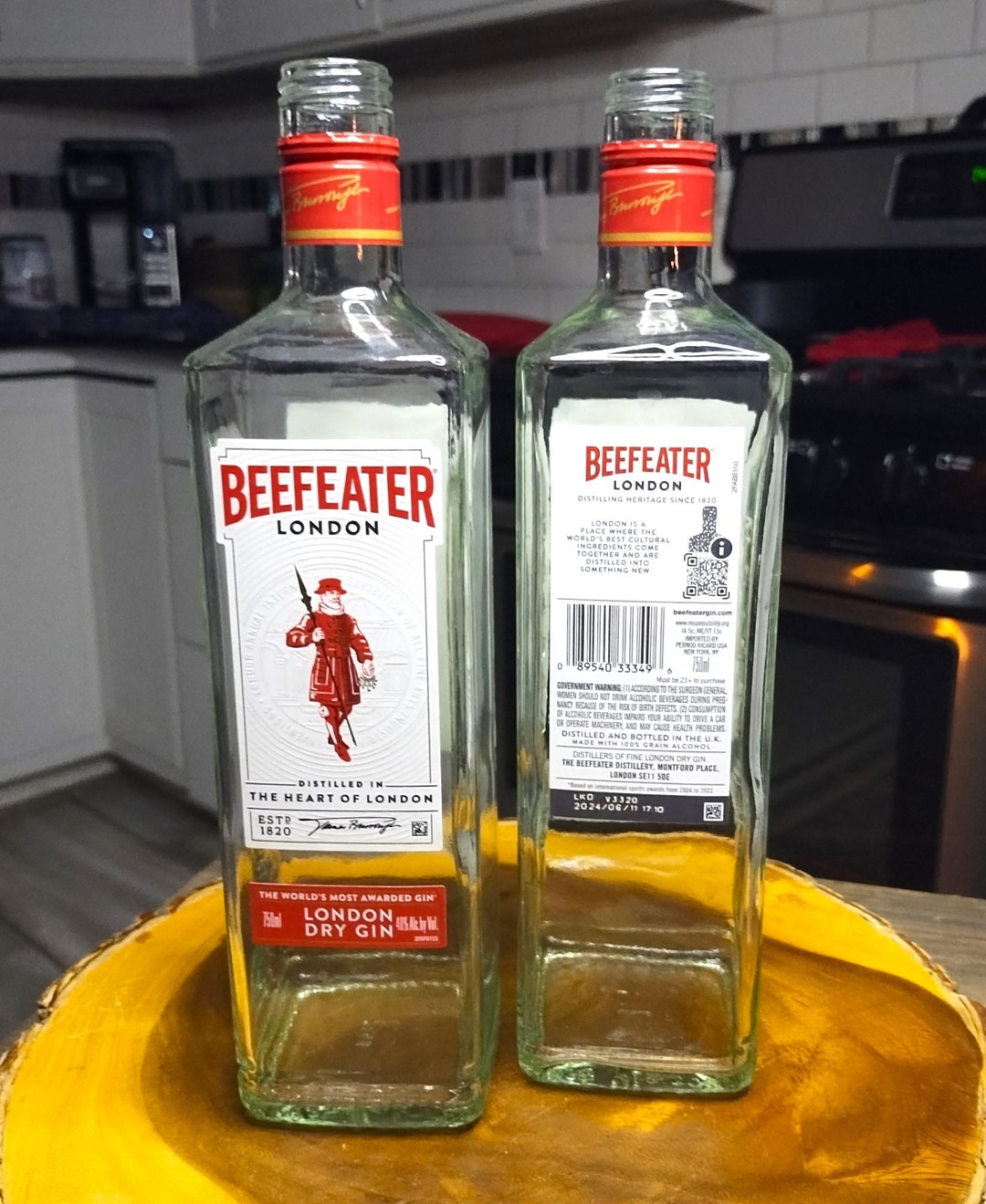 Empty Beefeater Gin Bottles, 750 ML and 1 Liter Sizes, Rinsed With Lids ...