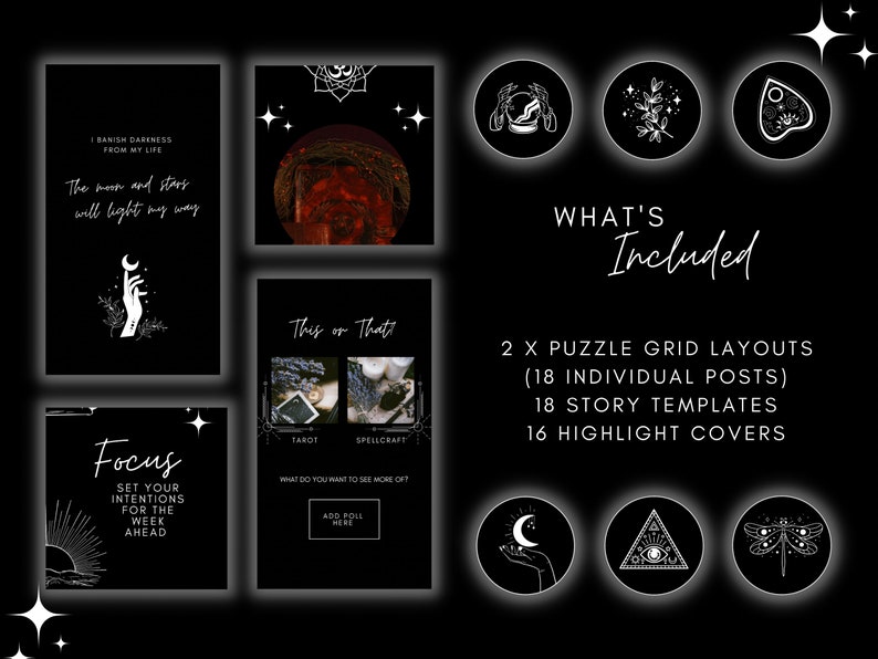 Mystic Instagram Canva Template Pack: Witchy Social Media Kit (digital ...