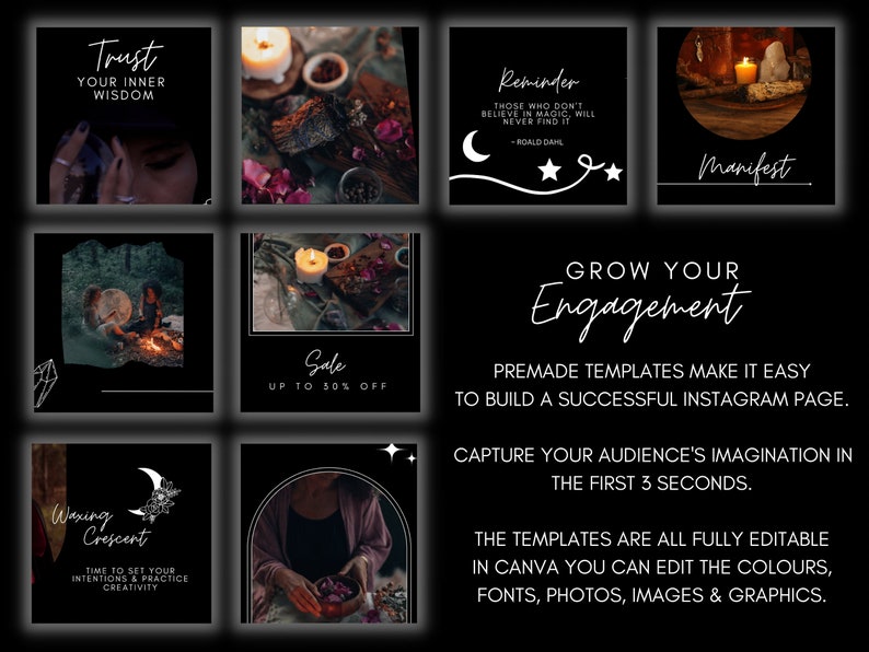 Mystic Instagram Canva Template Pack: Witchy Social Media Kit (digital ...