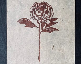 Metallic Copper Peony Original Linocut Print unframed - Etsy