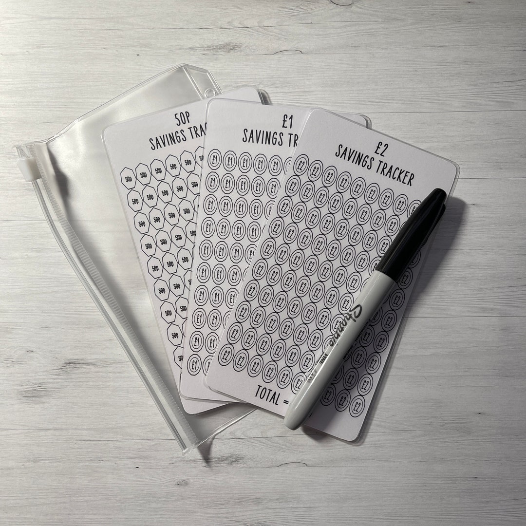 Coin Saving Challenge Trackers 50p, 1 Pound, 2 Pound, Laminated ...