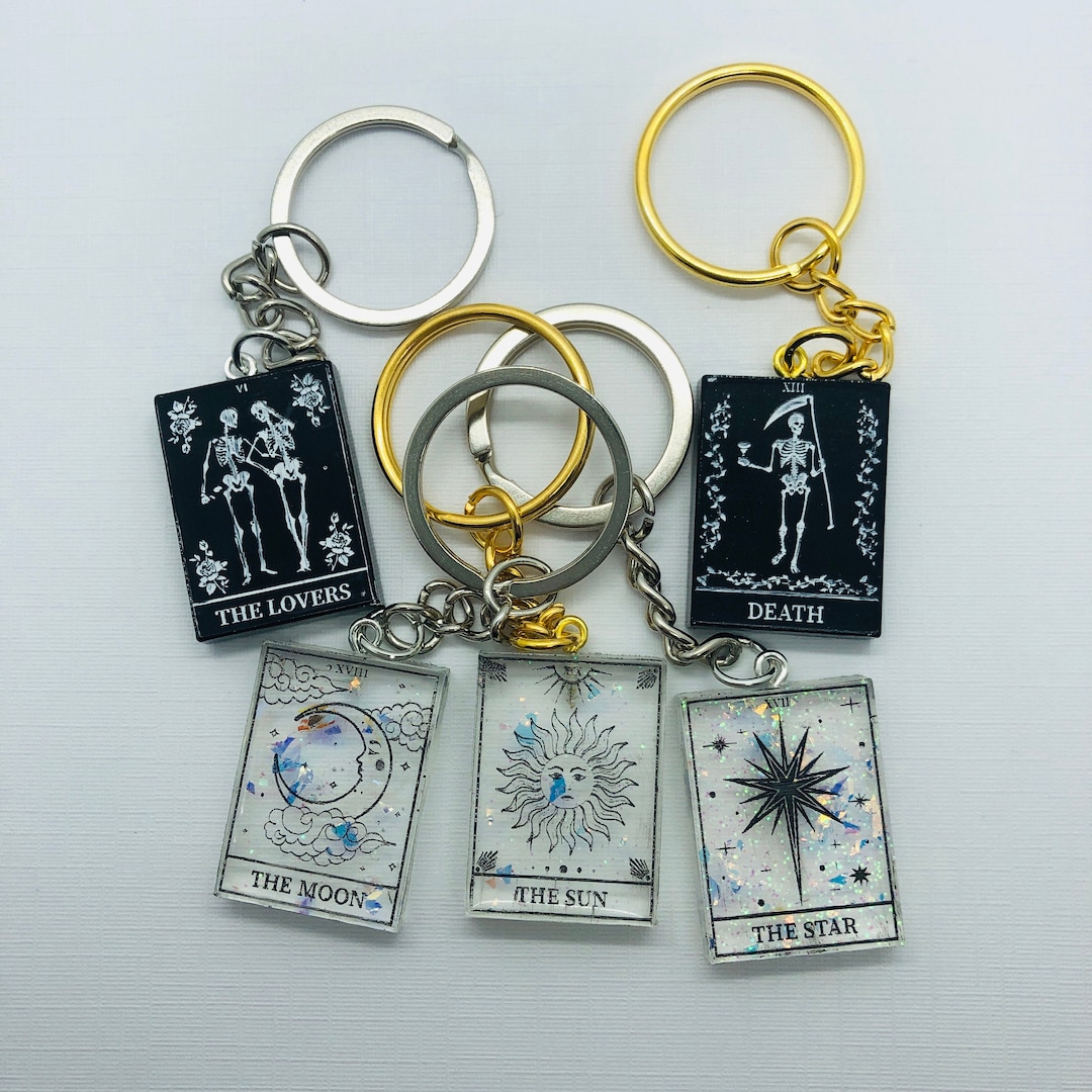 Tarot Keyring Tarot Card Key Chain Death, the Lovers, the Sun, the Moon ...