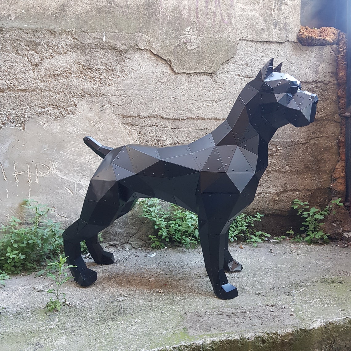 Pitbull Metal Sculpture 3D Poligonal Statue Decorative Low Poly Statue ...