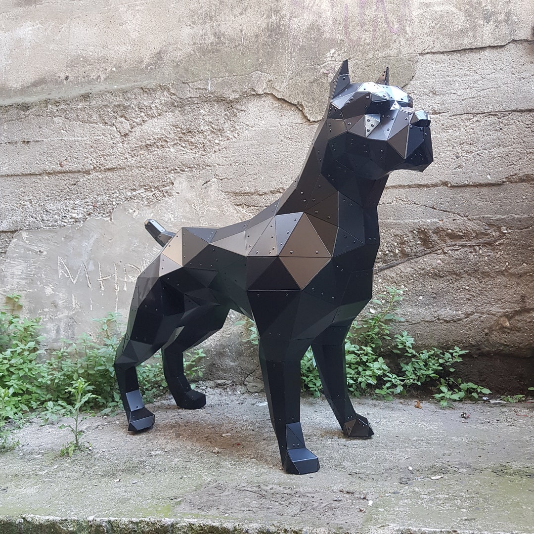 Pitbull Metal Sculpture 3D Poligonal Statue Decorative Low Poly Statue ...
