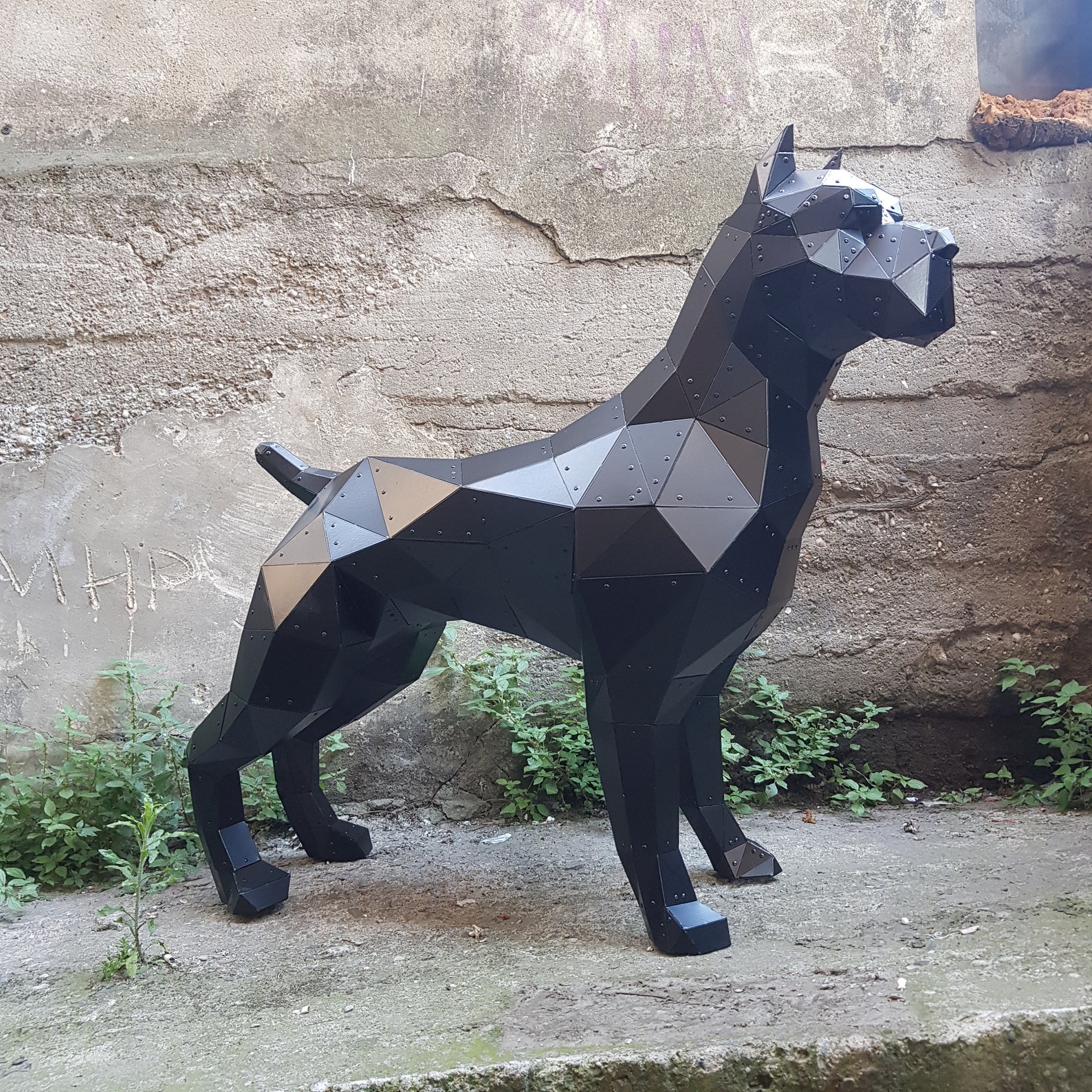 Pitbull Metal Sculpture 3D Poligonal Statue Decorative Low Poly Statue ...