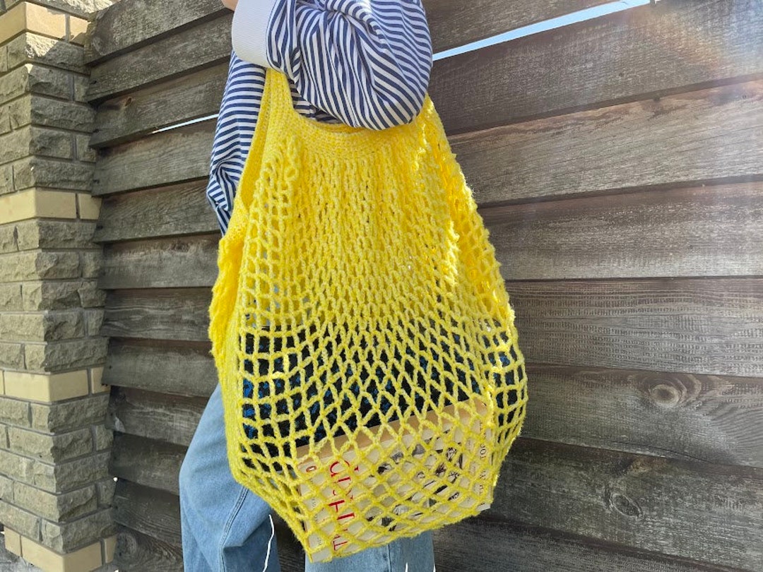 Mesh Market Bag, Chrochet Net String Bag, Yellow Beach Net Bag, Mesh ...