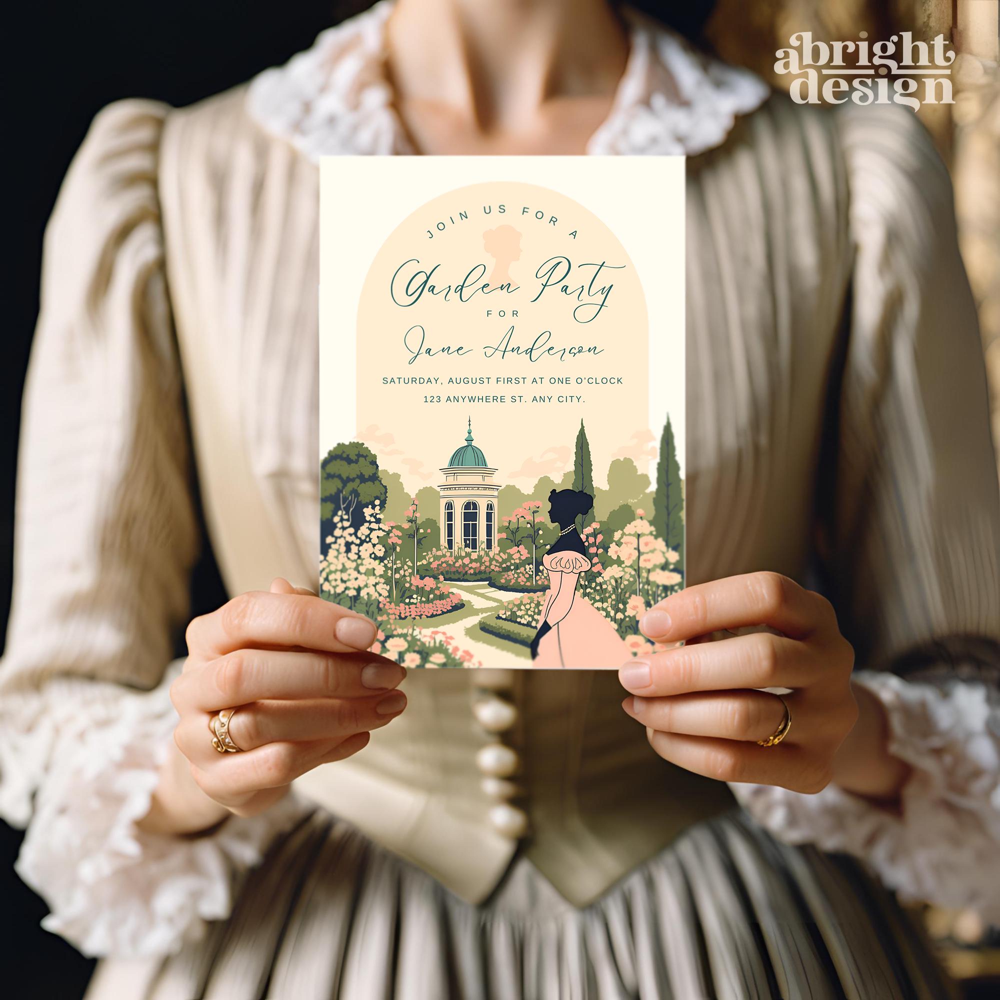 Austen-themed Garden Party Invitation | Editable Canva Template ...