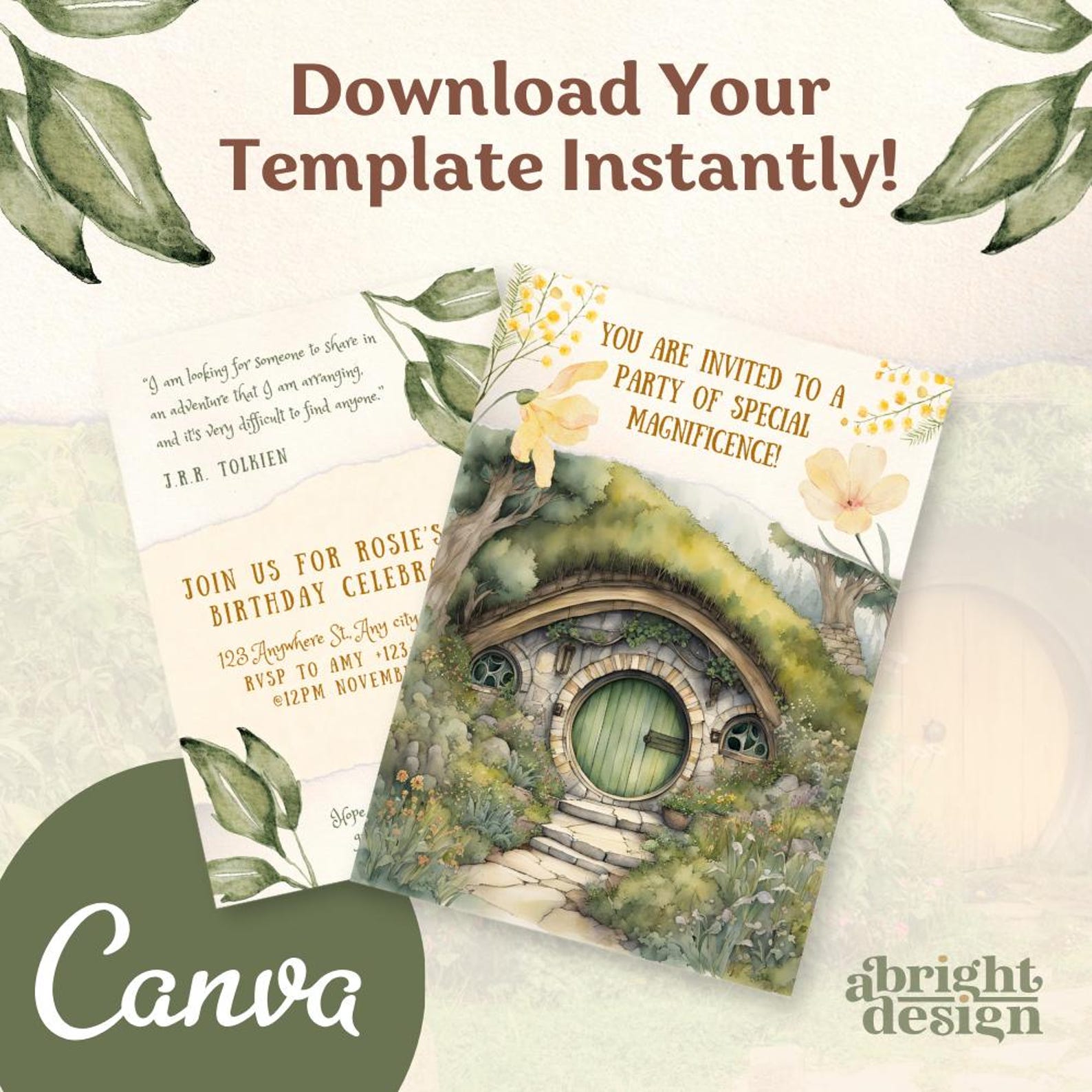 Shire-themed Garden Birthday Invitation | Editable Canva Template ...