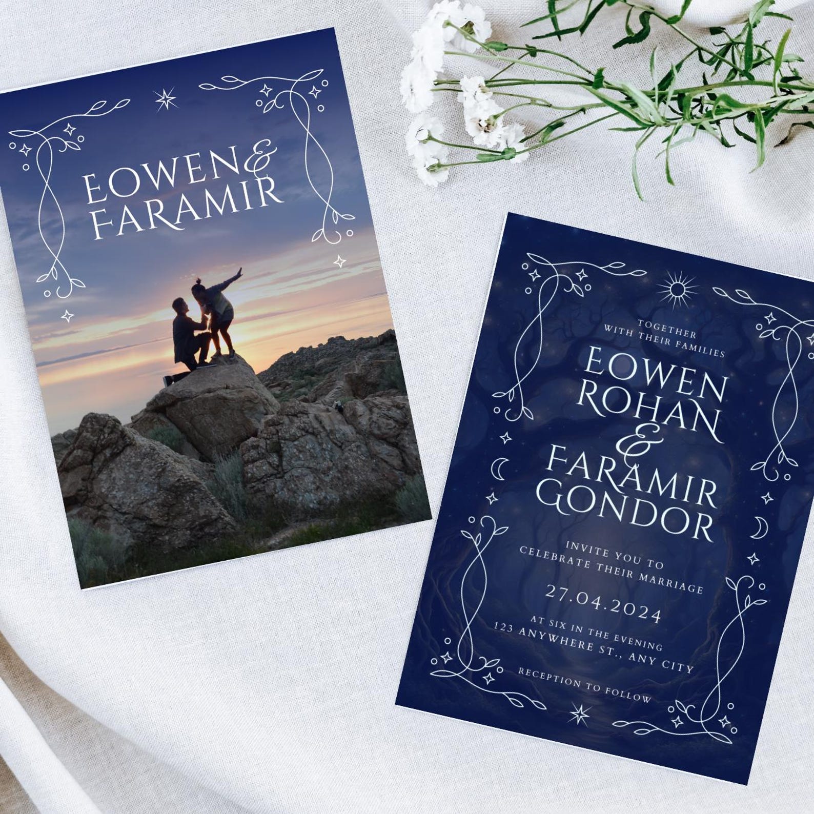 Elvish Celestial Wedding Invite Template, Tolkien-inspired, Rings of ...