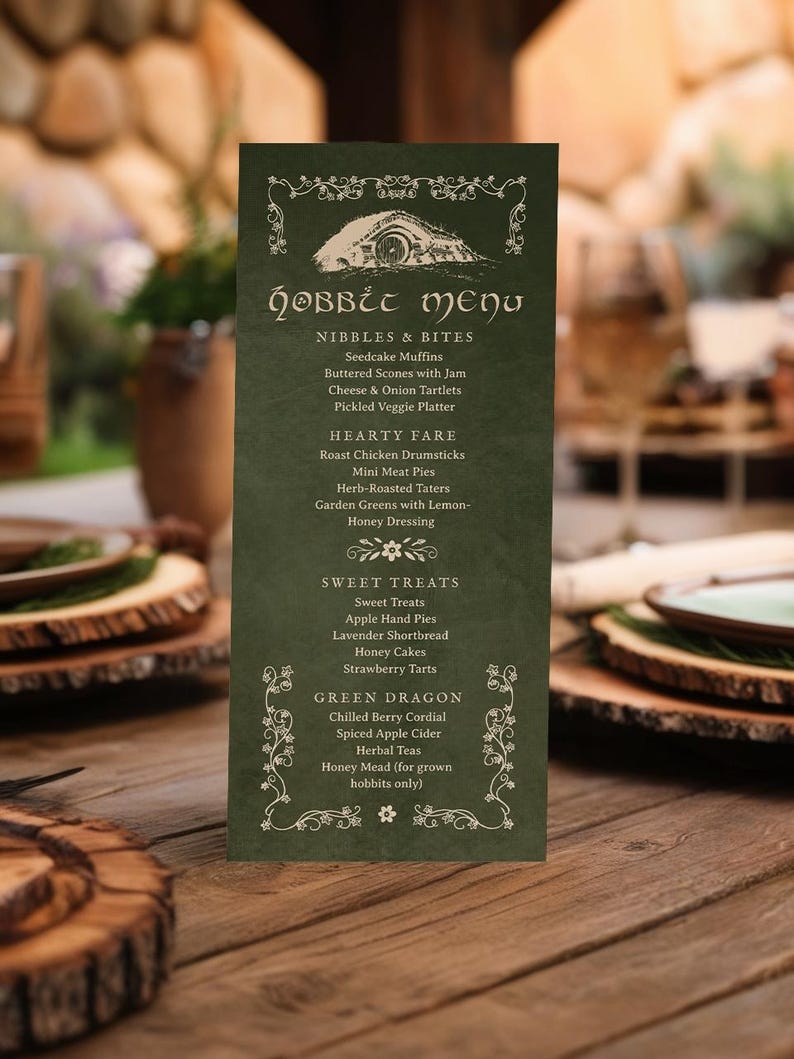 Hobbit Party Menu Template, Tolkien-inspired, Rings of Power, LOTR ...