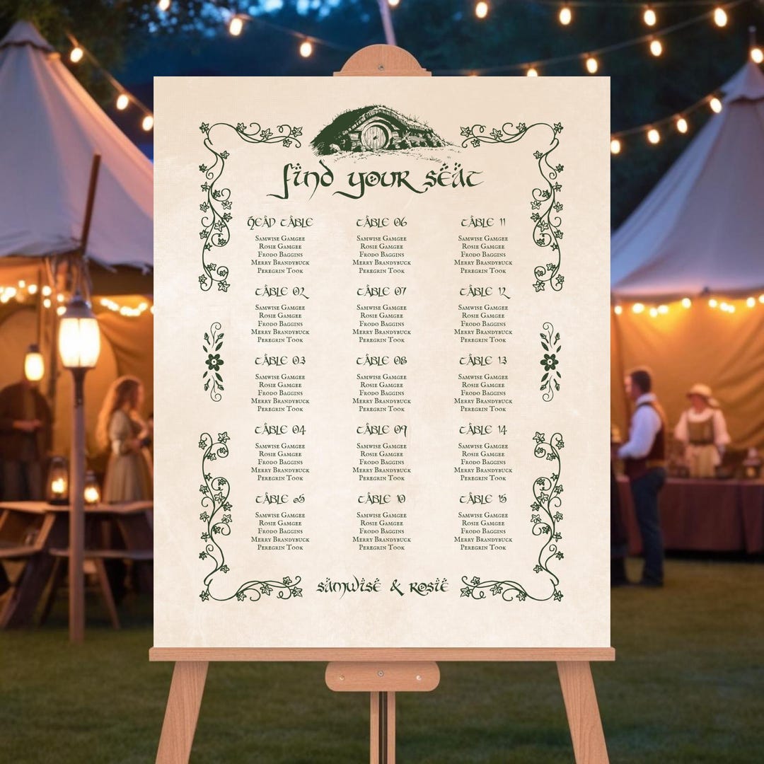 Hobbit Party Table Seating Chart and Table Card Template Suite: Tolkien ...