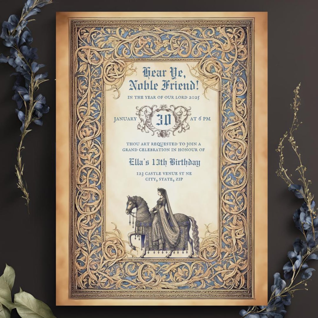 Medieval Birthday Invitation, 5x7 Printable Invitation, Knight & Lady ...