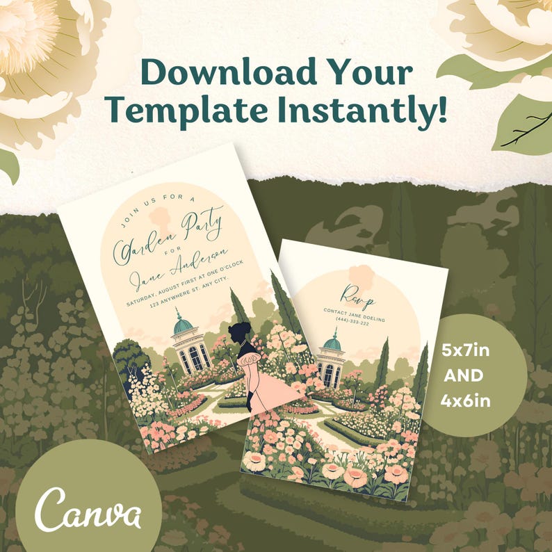 Austen-themed Garden Party Invitation | Editable Canva Template ...